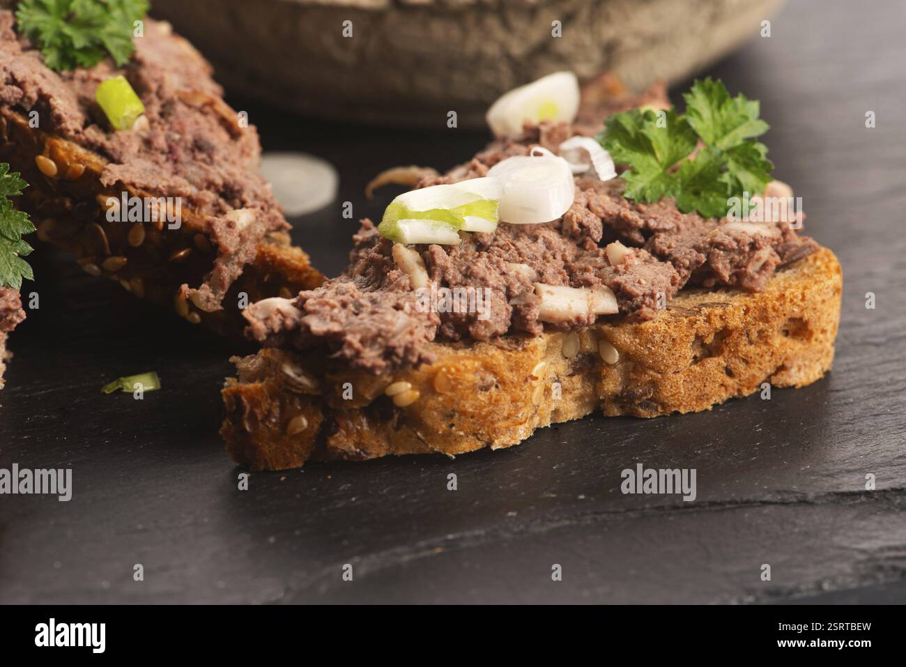 Sandwiches with homemade chicken liver pate for breakfast Stock Photo ...