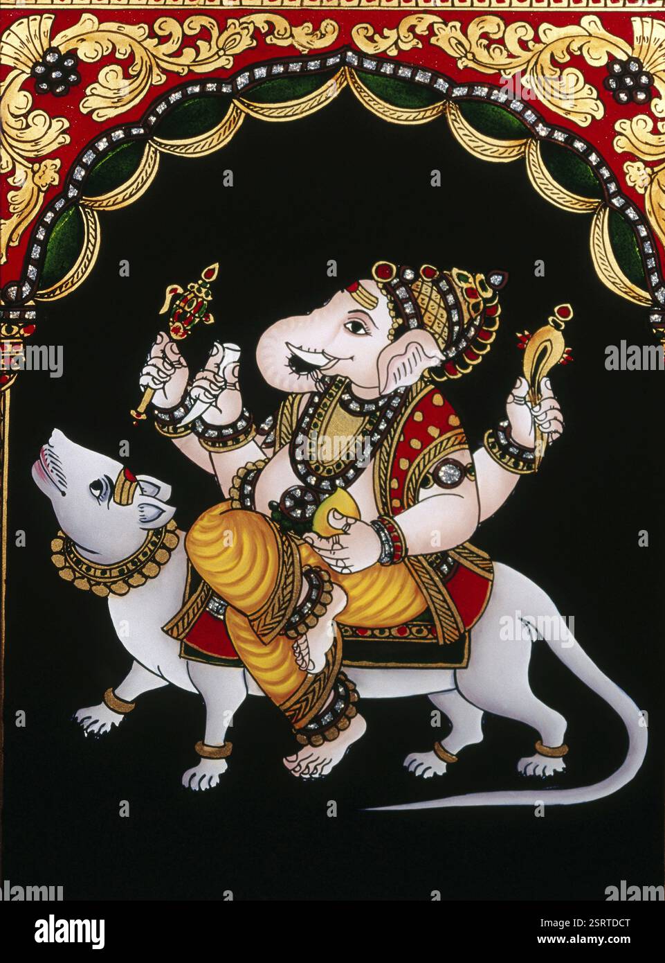 Tanjore Glass Painting of Ganesh ganpati God sitting on rat Stock Photo ...