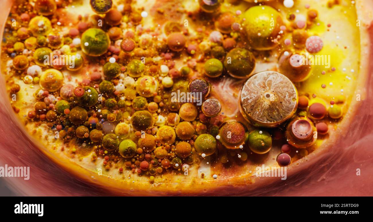 Fizzy fluid. Foam texture. Blur yellow brown color shimmering paint ...