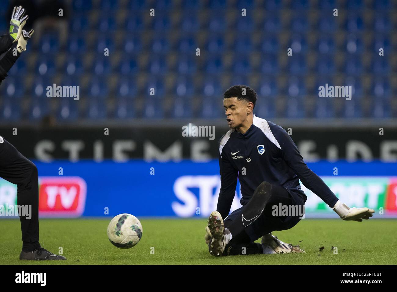 Genk, Belgium. 16th Feb, 2025. Genk's goalkeeper Lucca Kiaba Brughmans ...