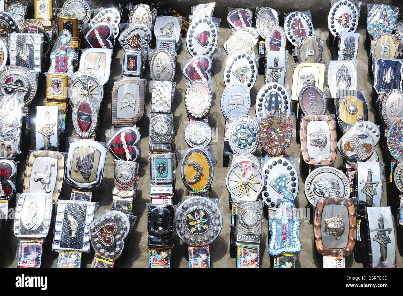 Buckles in different colours and metals, Delhi, India, Asia Stock Photo ...