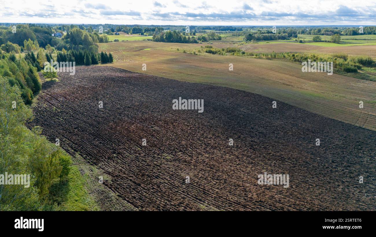 Aerial view empty plowed field hi-res stock photography and images - Alamy