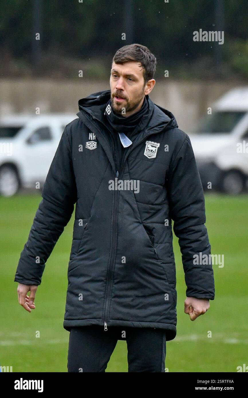 Landore, Swansea, Wales. 15 February 2025. A member of the Ipswich Town ...