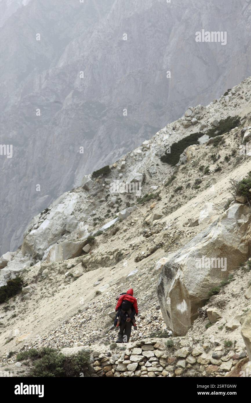 Porter carrying a child in uttarkashi, Uttarakhand, India, Asia Stock ...