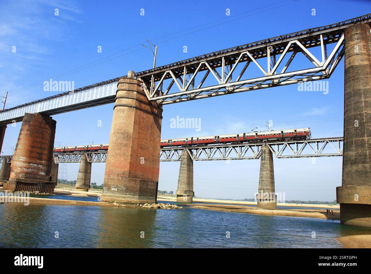 Passenger train on bridge, Calcutta Kolkata, West Bengal, India, Asia ...