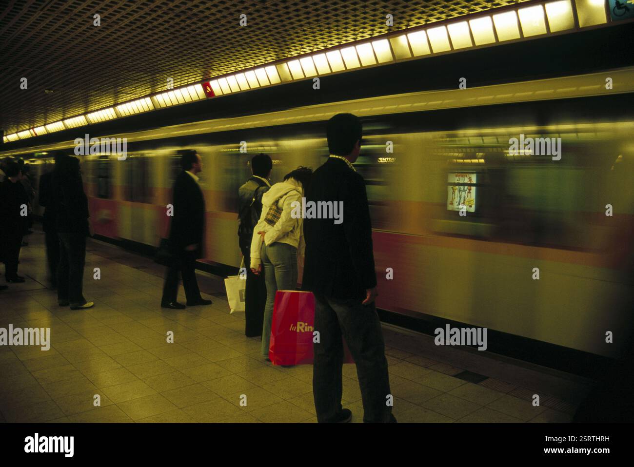 Underground metro railway station platform, yellow line, milan, italy ...
