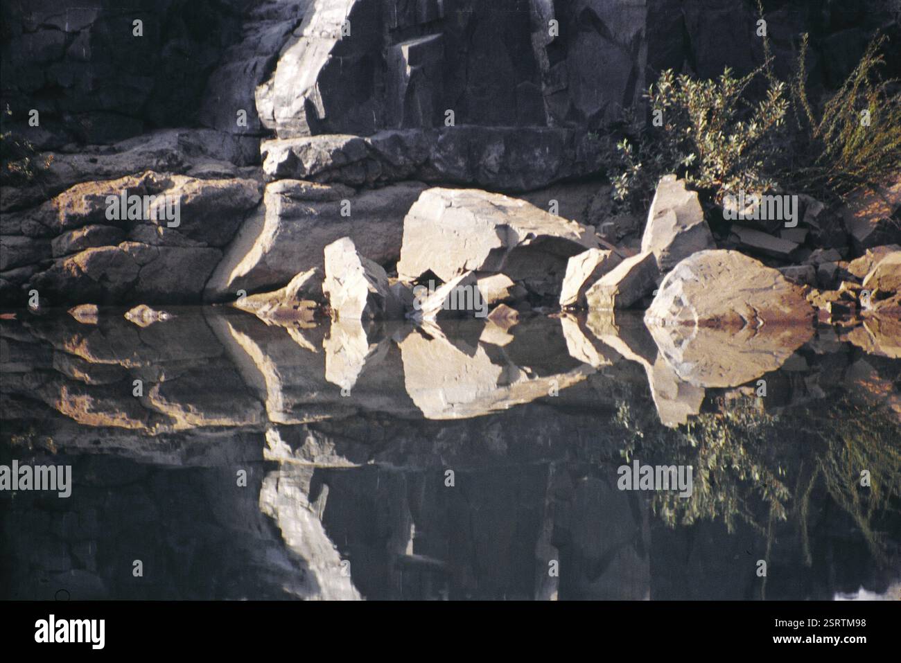 Rock reflection in river bed, Garudeshwar, Gujarat, India, Asia Stock ...