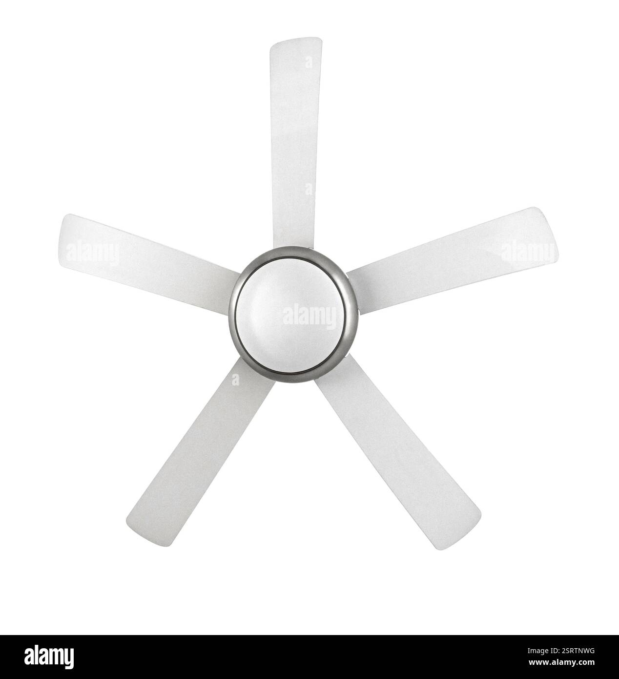 Modern white ceiling fan rotating, providing cooling and air ...