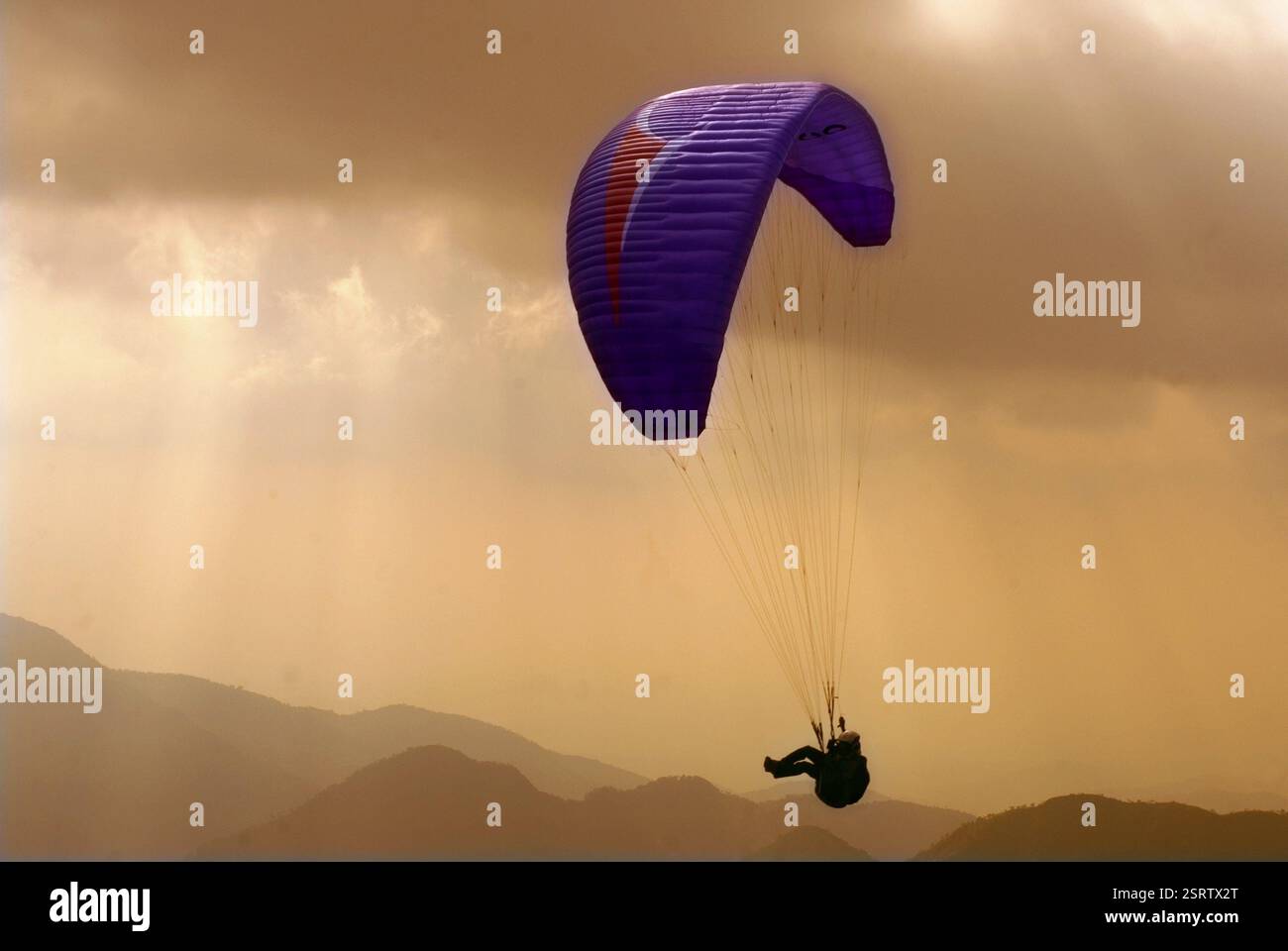 Paragliding, glider with parachute at Vagamon, Idukki district, Kerala ...