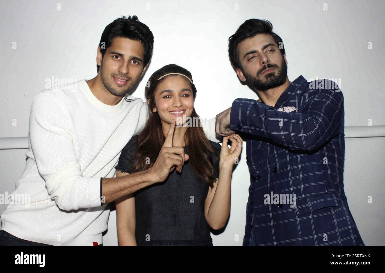 Bollywood actors Sidharth Malhotra Alia Bhatt Fawad Khan during media ...