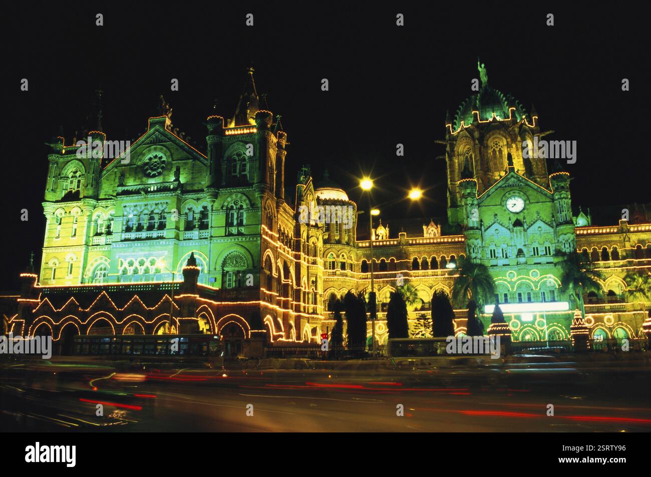 Illuminated Victoria Terminus station VT now CST Chhatrapati Shivaji ...