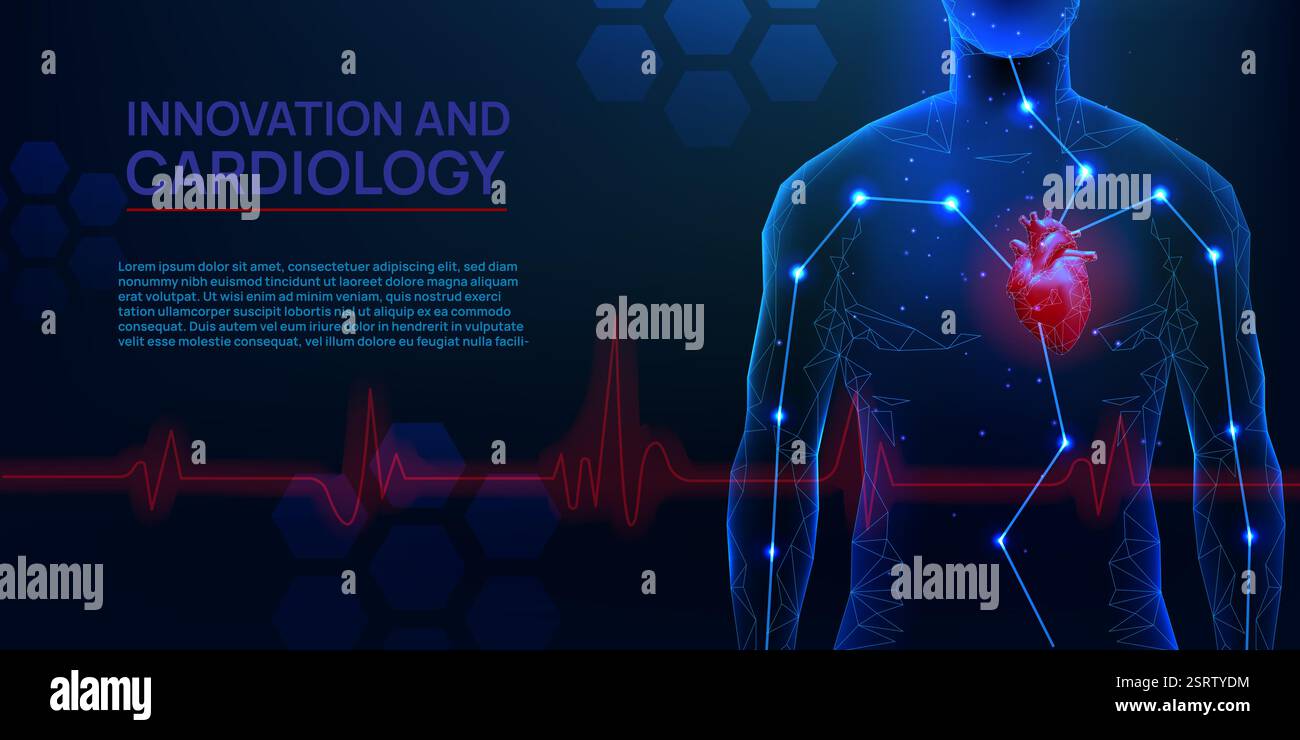 Heart beat banner. Human body health. 3D heartbeat hologram. Cardiology attack. Medicine ...
