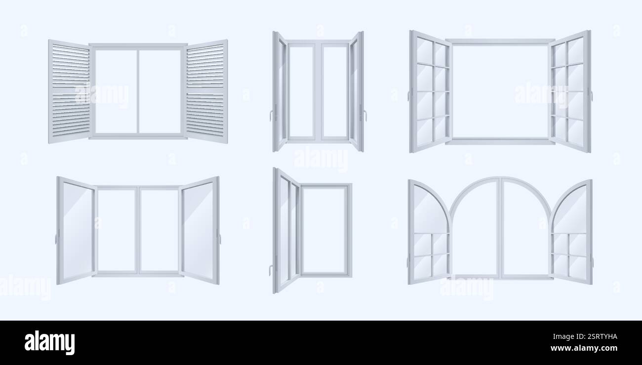 Open window. Shutter frame. White house door or sash blind home. Hung ...