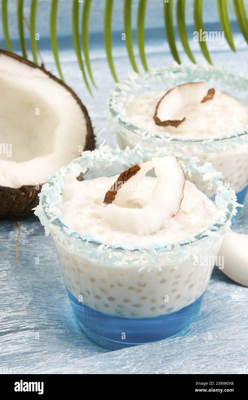Coconut pudding with tapioca pearls and litchi jelly, POLAND Stock ...