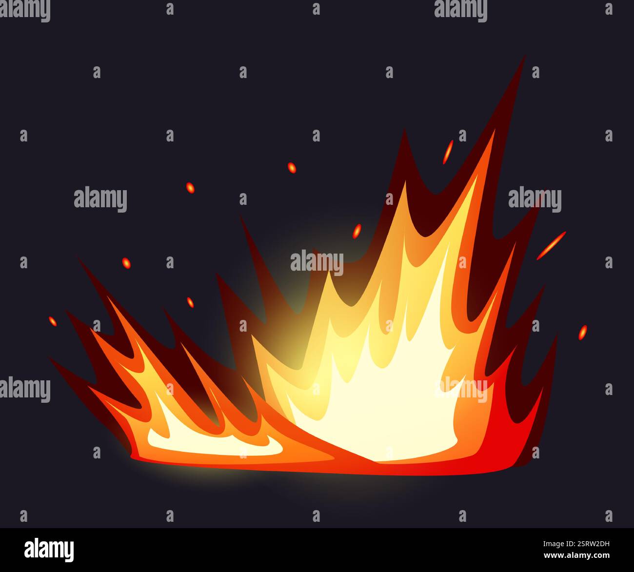 Fire explosion. Flame explode burst. Weapon boom effect with bright ...