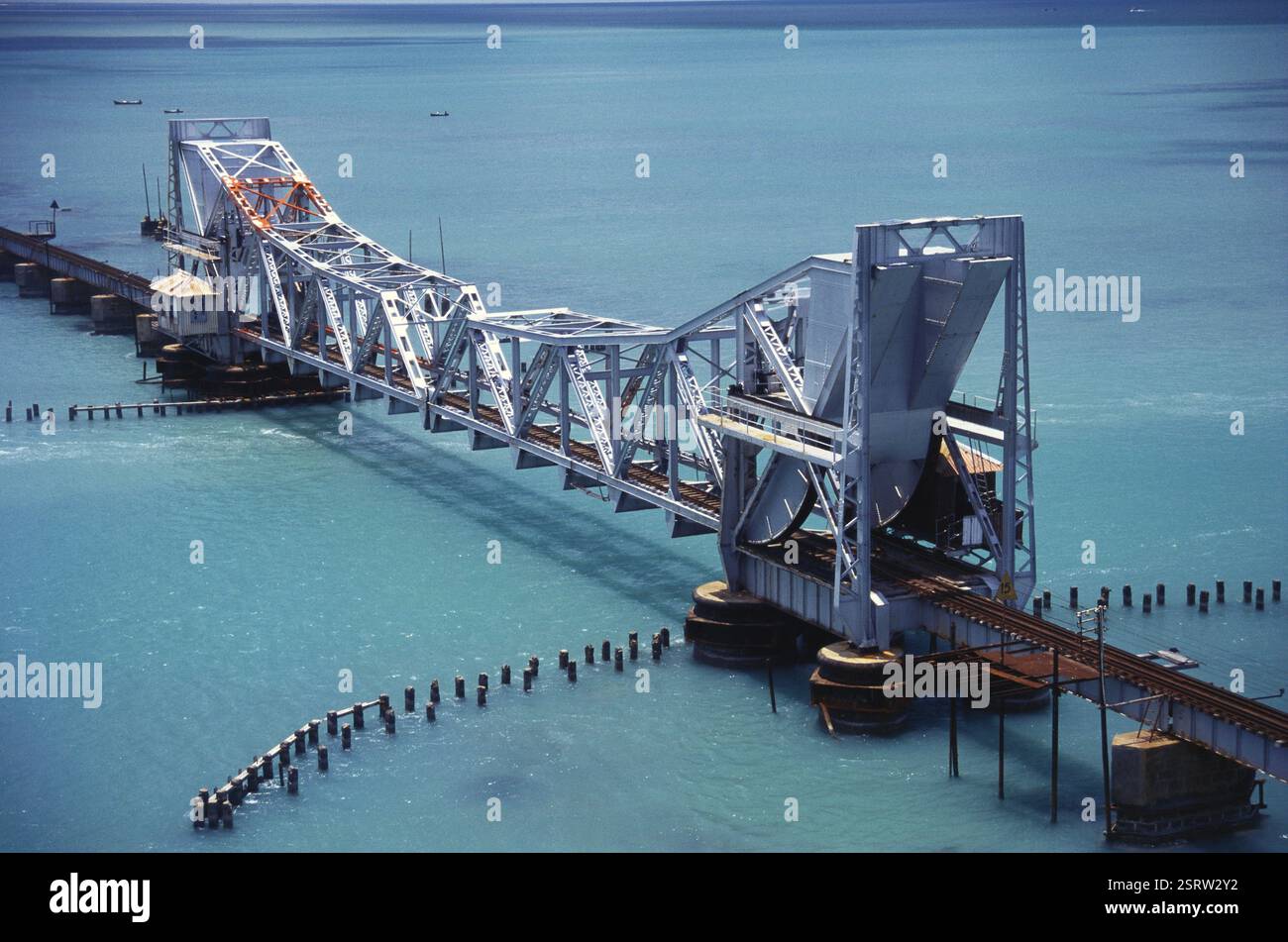 Railway bridge on sea, Rameswaram Rameshwaram, Tamil Nadu, India, Asia ...