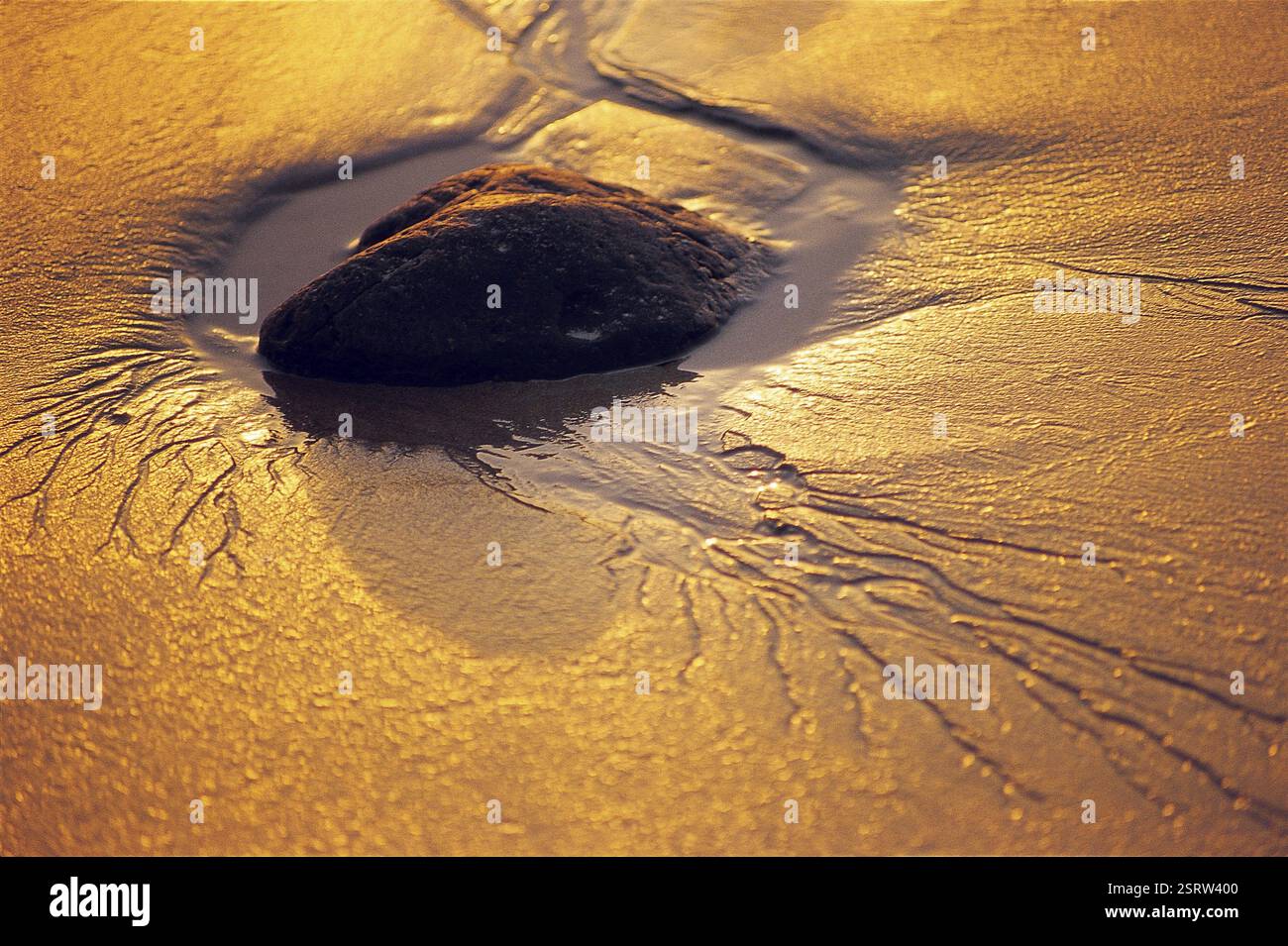 Ripples Surround Rock on Sand at Sunset, Kashid, Maharashtra, India ...