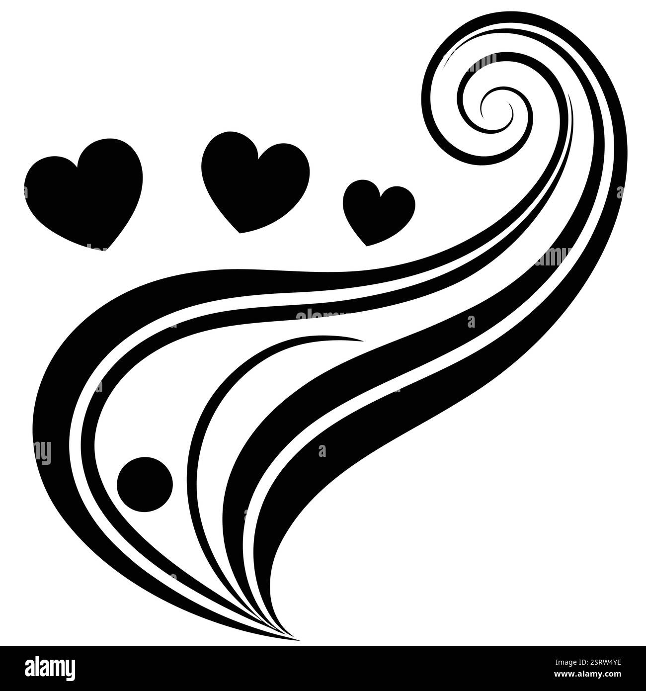 Abstract black and white design with hearts and swirling lines Stock ...