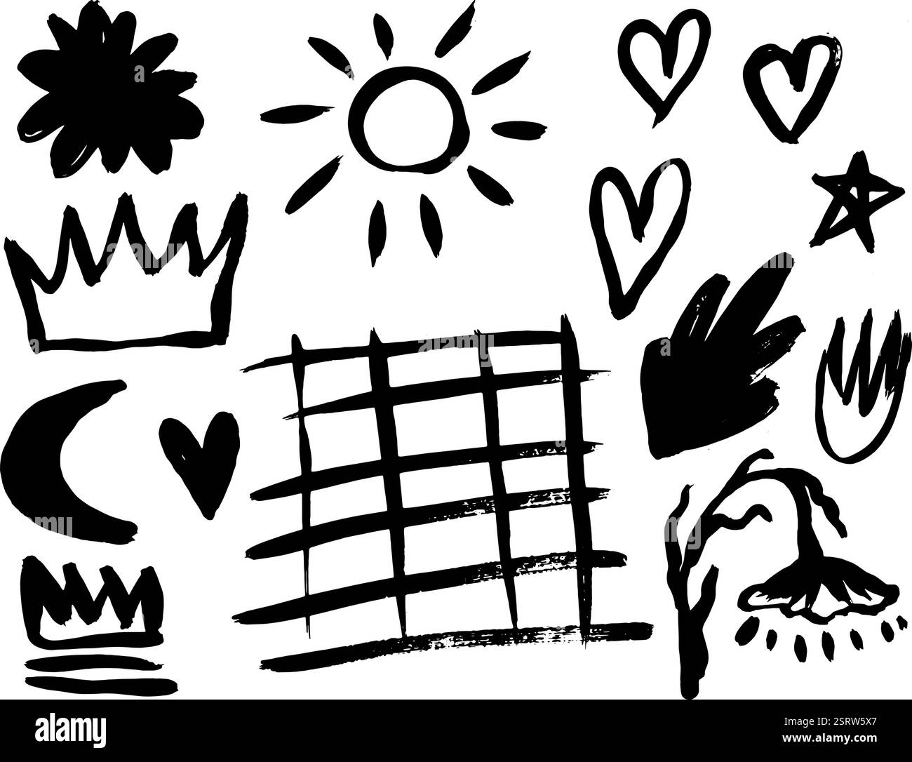 Grunge ink brush strokes elements. Black paint brush, stroke, line ...