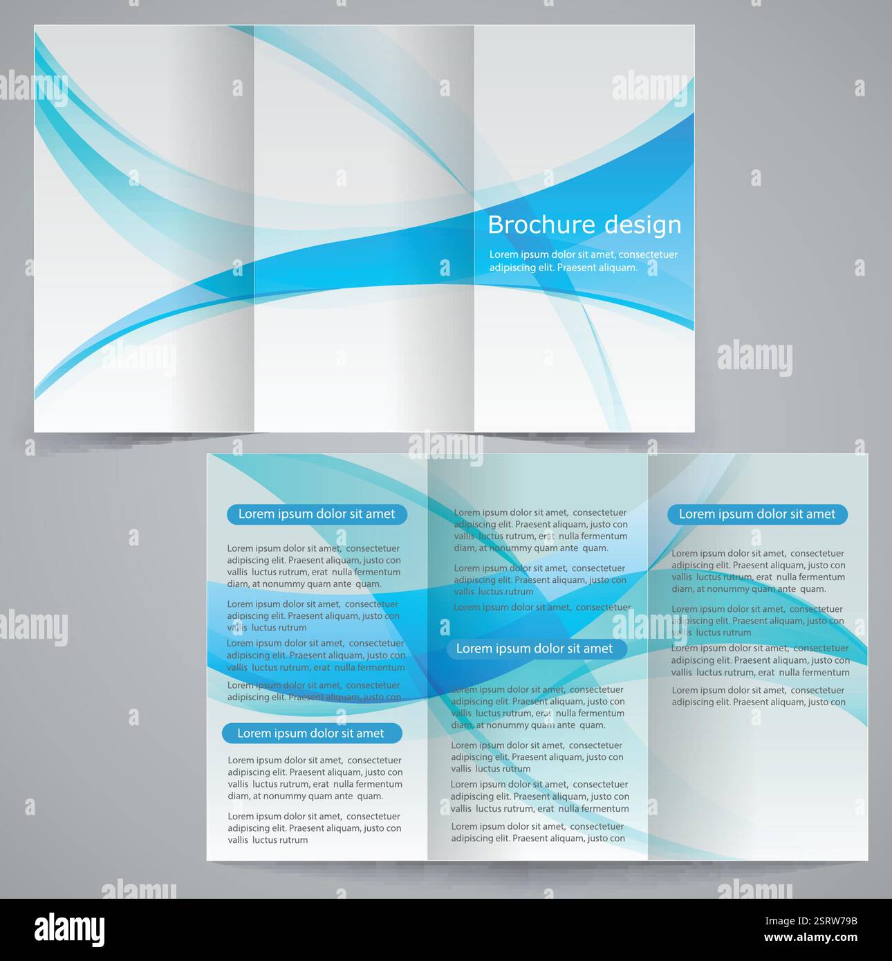 Tri-fold business brochure template, vector blue design flyer Stock ...
