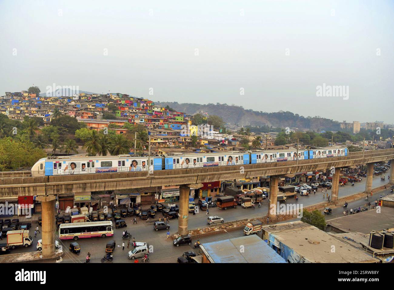 Metro train near Asalpha railway station, Mumbai, Maharashtra, India ...