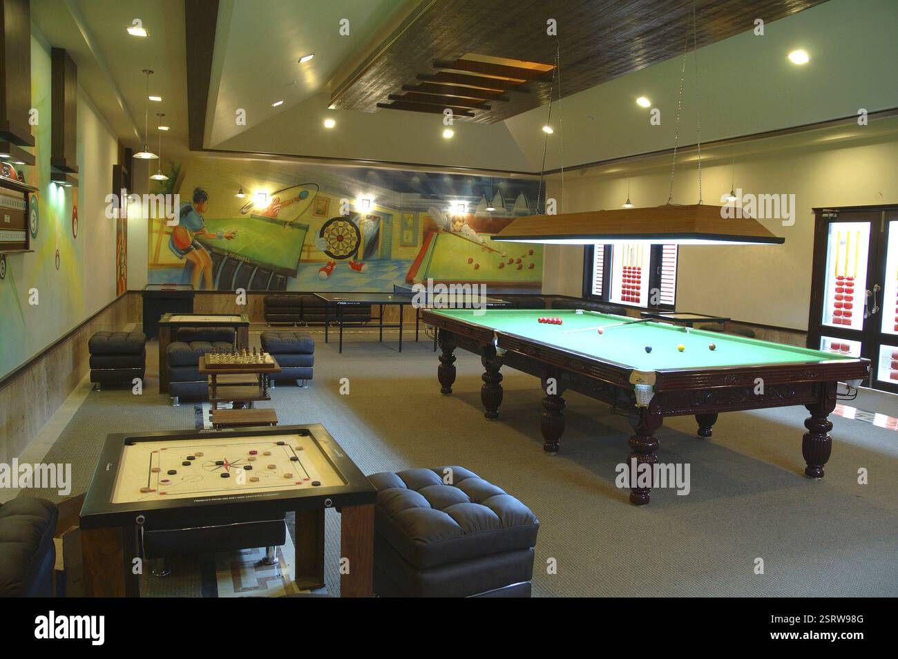 Carom and billiard table game in hall, Bombay Mumbai, Maharashtra ...