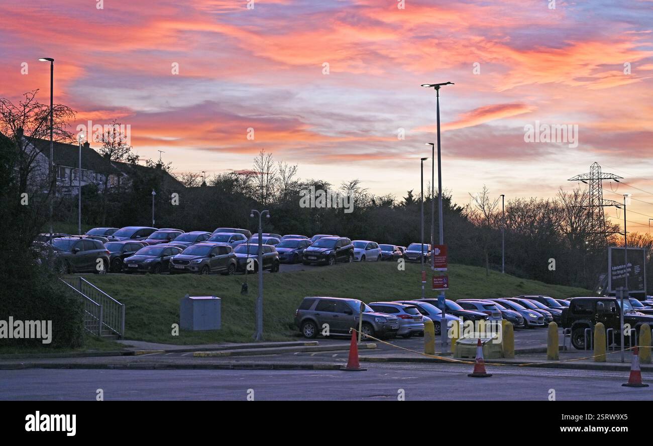 The Railway Station car park in Rayleigh, Essex, England, UK at sunset ...