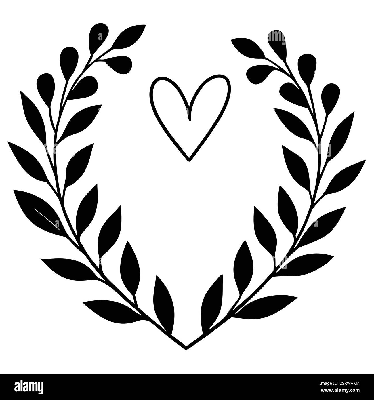 Heart-shaped frame with decorative leaf garland design Stock Vector ...