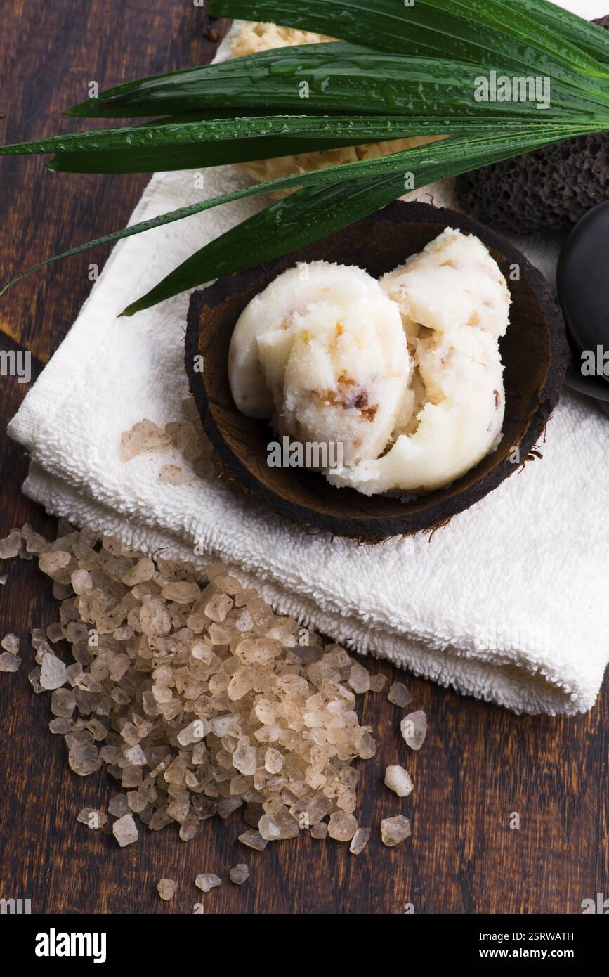 Body scrub of sea salt homemade cosmetic for Spa care Stock Photo - Alamy