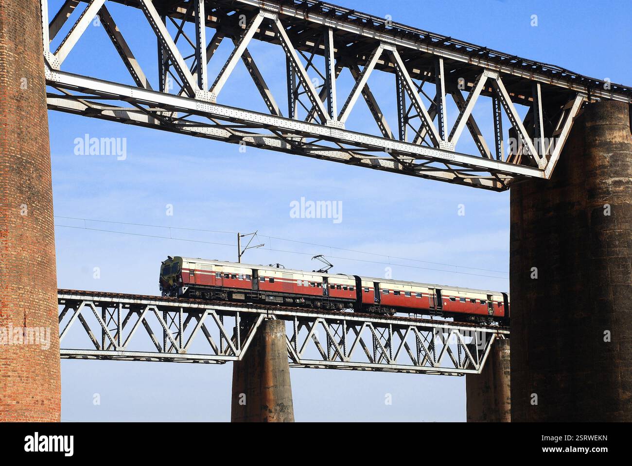 Passenger train on bridge, Calcutta Kolkata, West Bengal, India, Asia ...