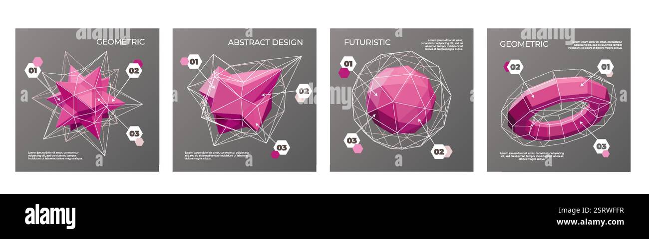 Polygon background. Abstract business cards. 3D shapes. Line triangles ...