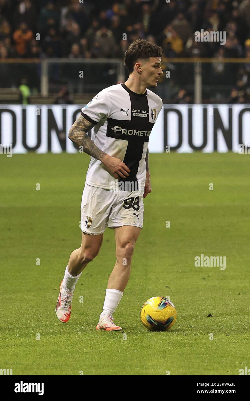 Parma, Italy. 16th Feb, 2025. Dennis Man of Parma AC play the ball ...