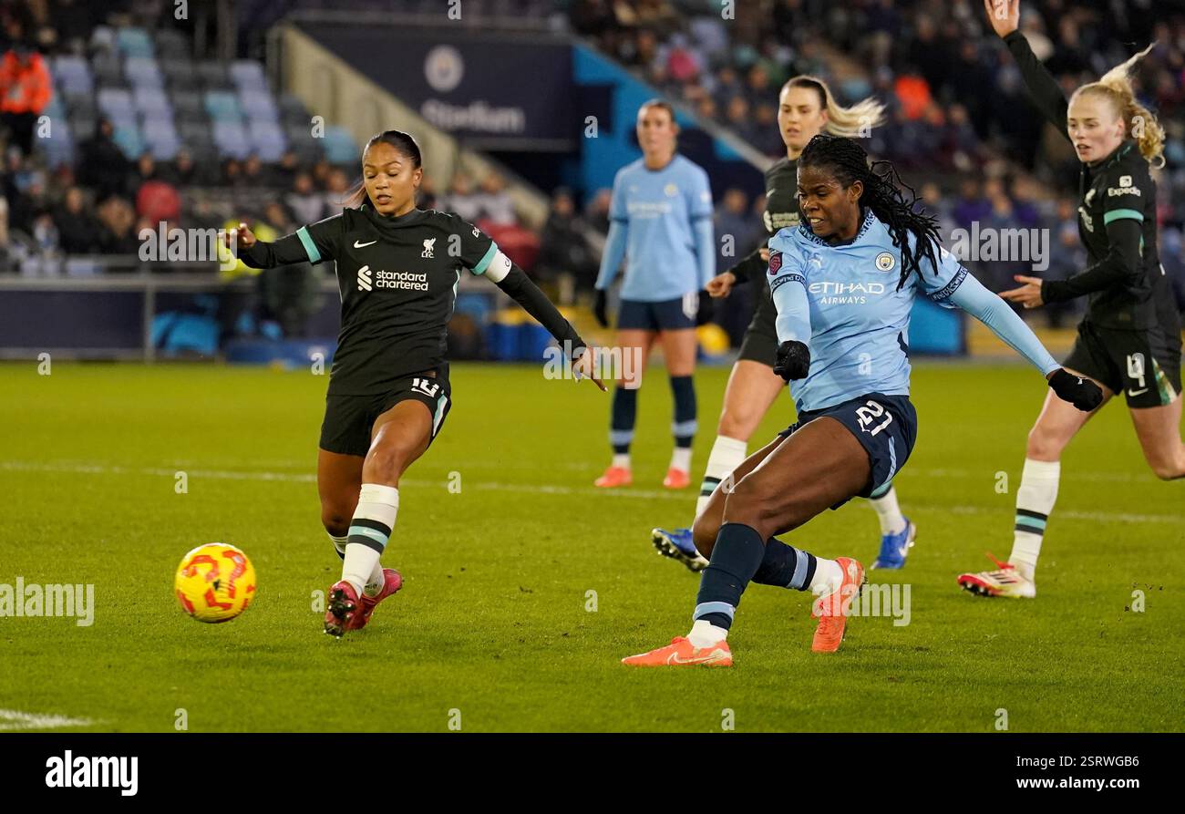Manchester City's Khadija Shaw scores their side's first goal of the ...