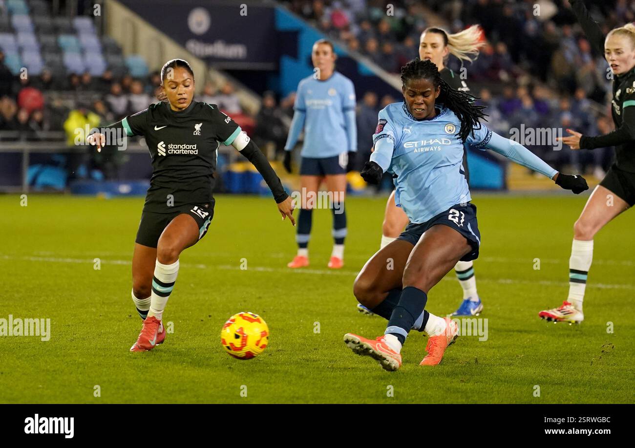 Manchester City's Khadija Shaw scores their side's first goal of the ...