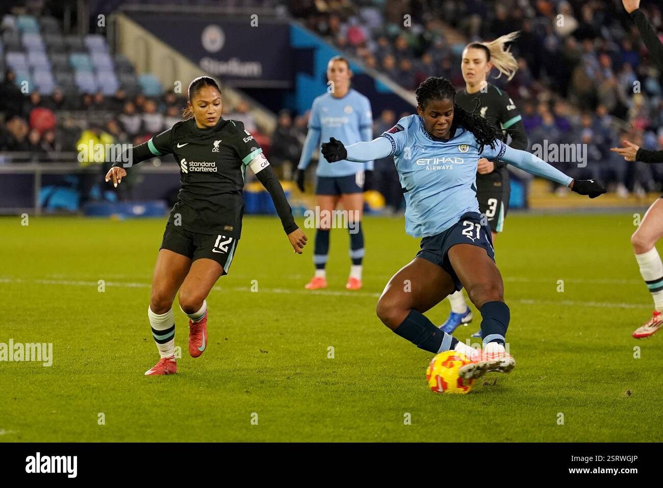 Manchester City's Khadija Shaw scores their side's first goal of the ...