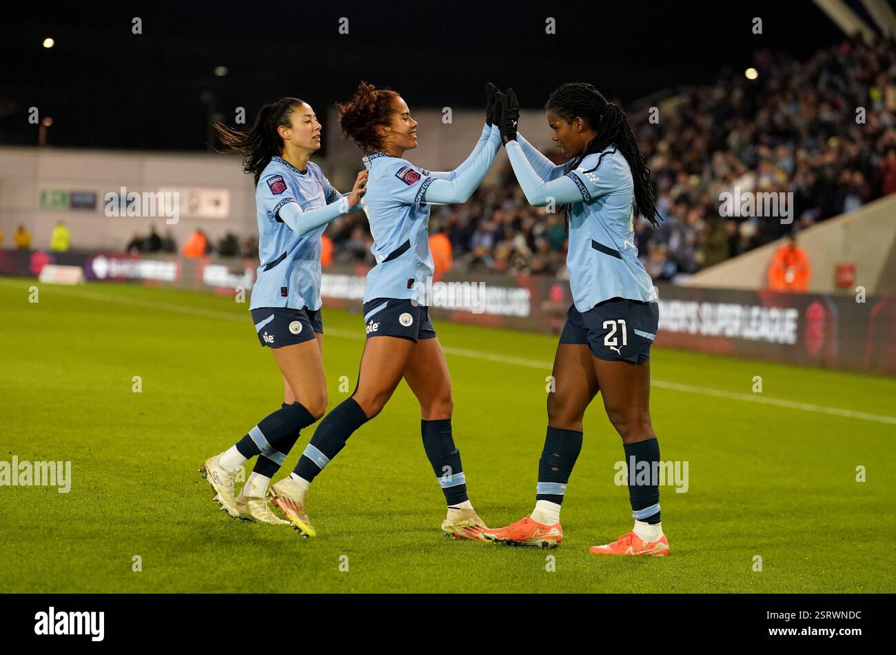 Manchester City's Khadija Shaw (right) celebrates scoring their side's ...