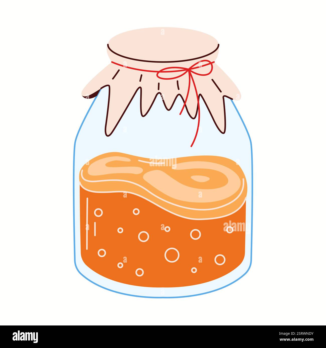 Flat illustration of a traditional kombucha jar covered with fabric and ...