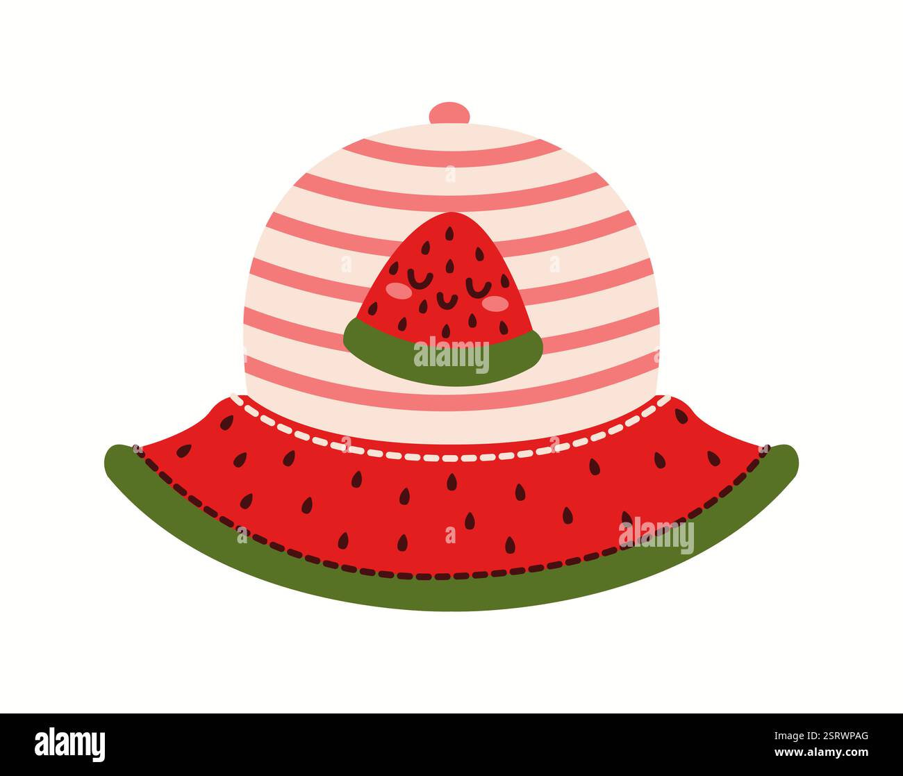 Illustration of a striped bucket hat designed to resemble a watermelon ...