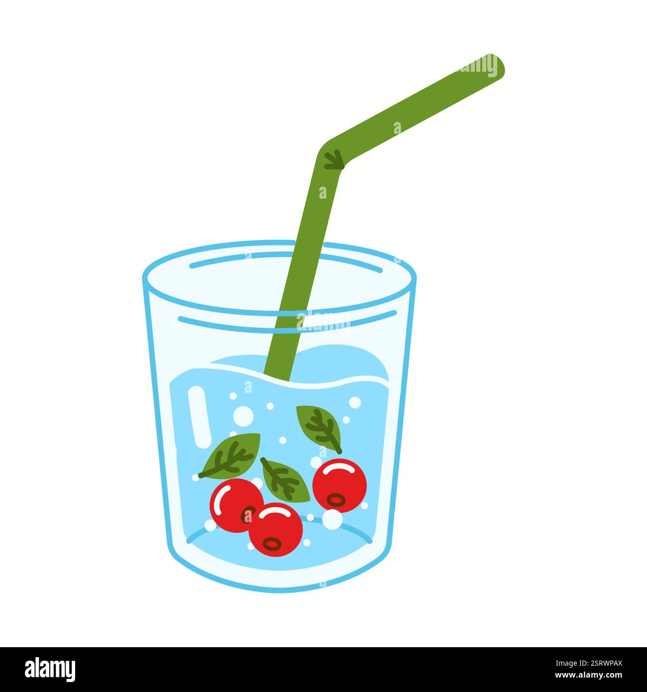 Illustration of a transparent glass filled with water, red berries ...