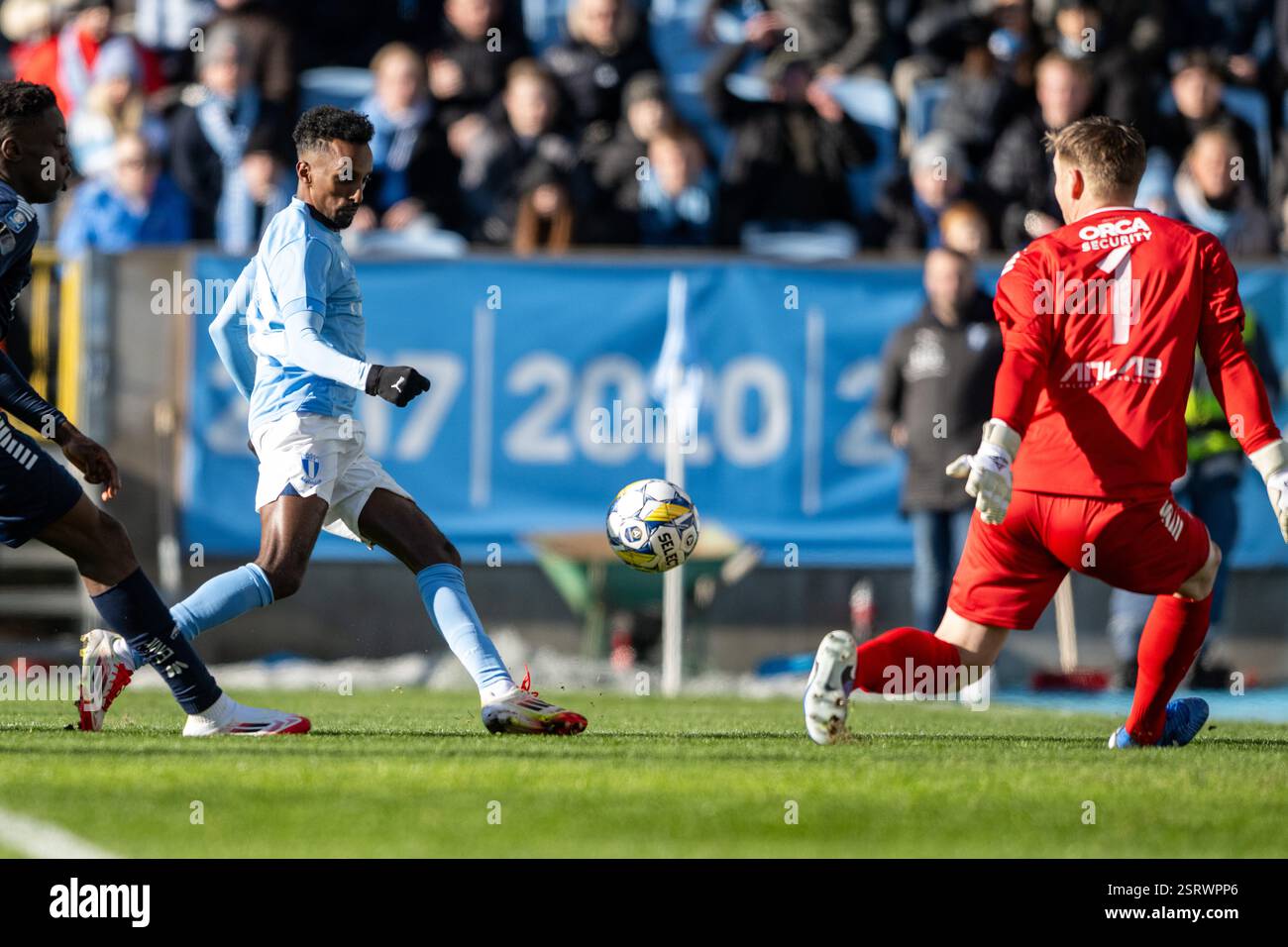 Malmoe, Sweden. 16th Feb, 2025. Taha Ali (22) of Malmoe FF scores for 2 ...