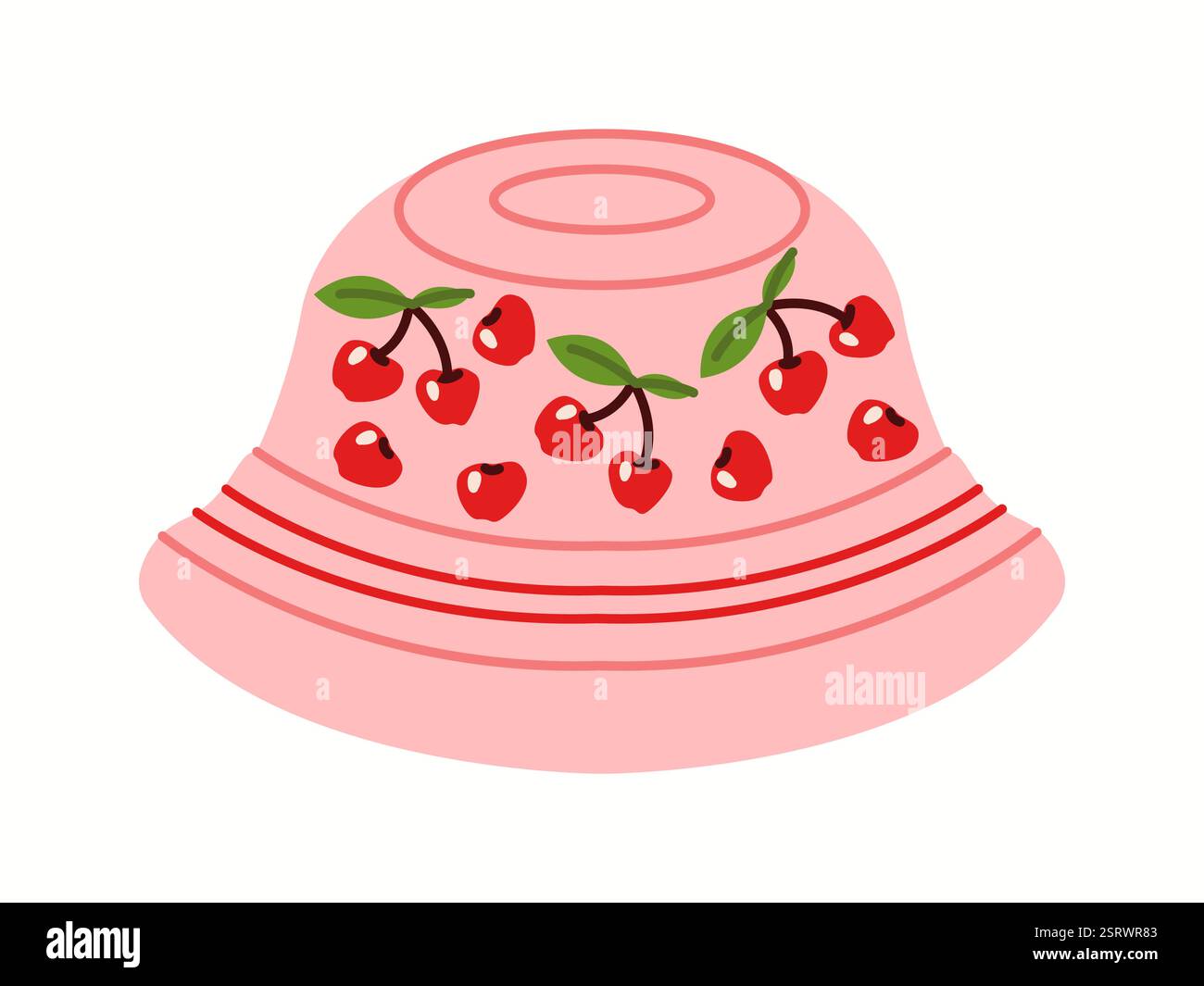 Illustration of a stylish pink bucket hat adorned with cherry prints ...