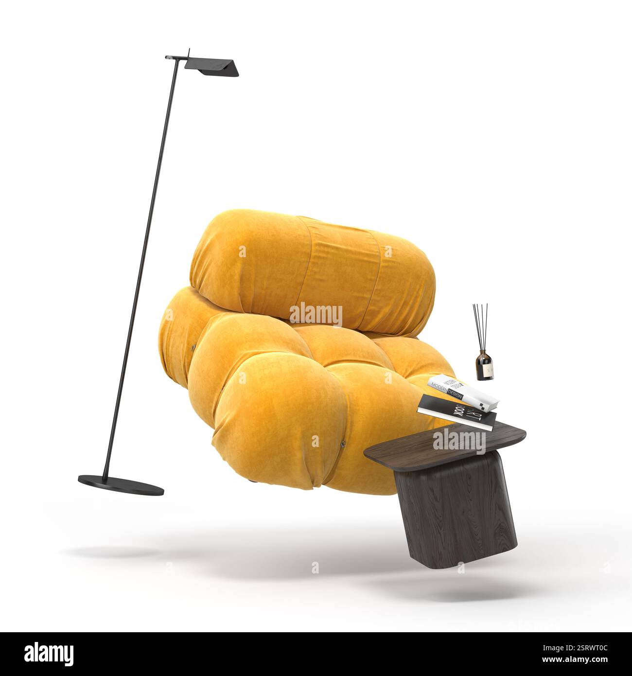 Zero gravity white interior living room 3D Illustration Stock Photo - Alamy