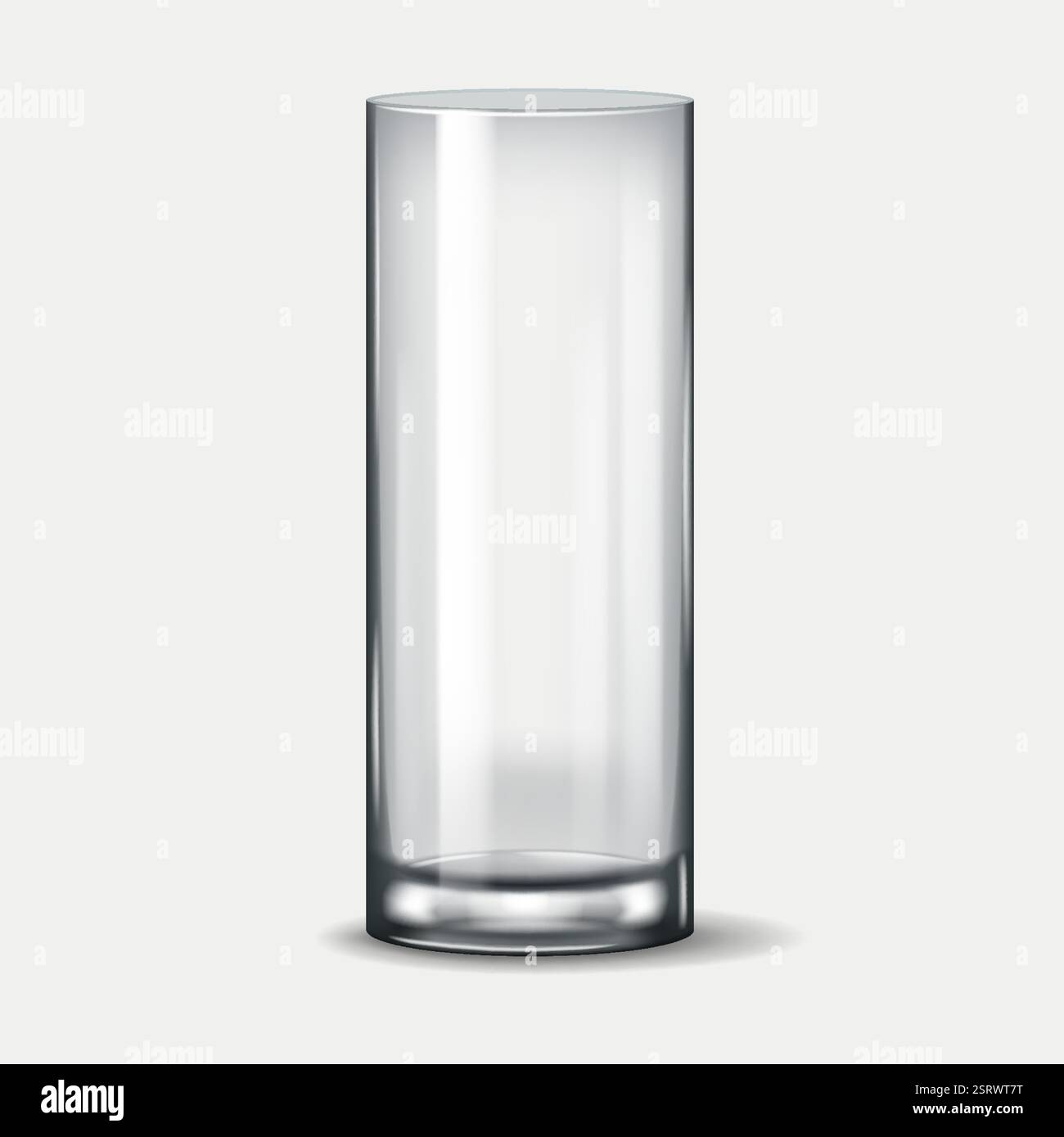 3D realistic illustration of a tall cylindrical highball glass, commonly used for cocktails ...