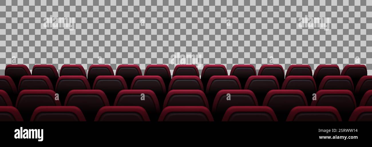 A realistic 3D vector illustration of a cinema's back row view, showing ...