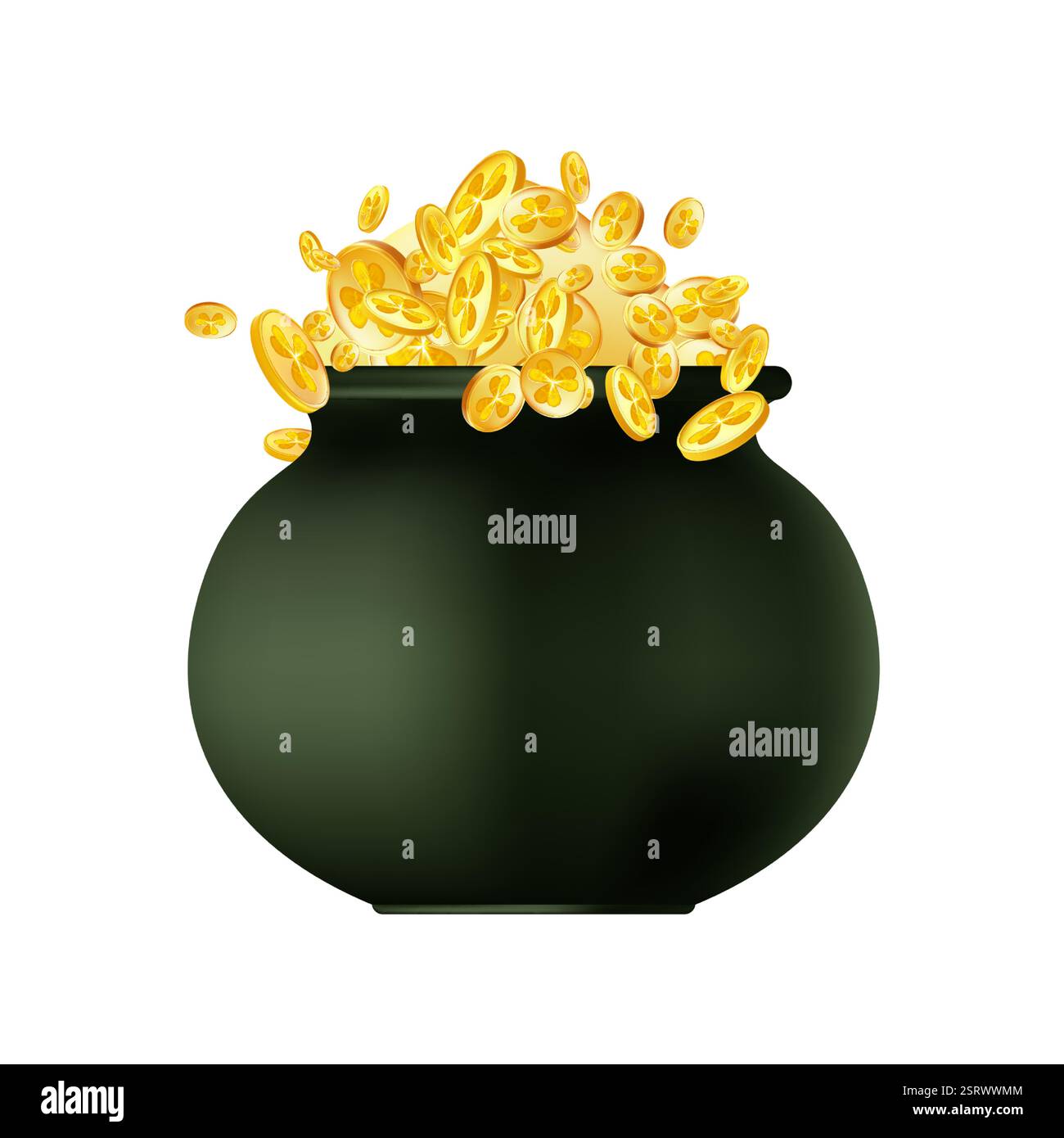 Realistic 3d Pot of Gold with Shamrocks and gold coins Stock Vector ...