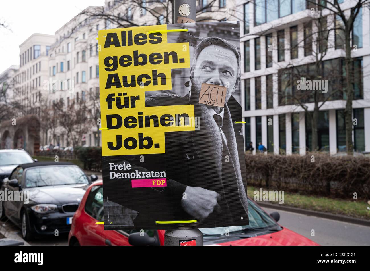 10.02.2025, Berlin, Germany, Europe - A defaced election poster of the ...