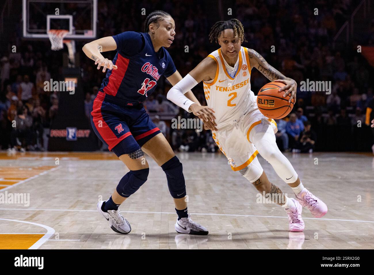 Tennessee guard Ruby Whitehorn (2) drives against Ole Miss guard ...