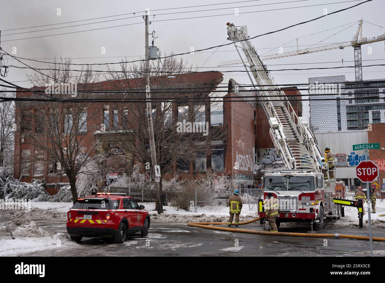 Halifax, Canada. 16th Feb, 2025. Firefighters work to put out a fire ...