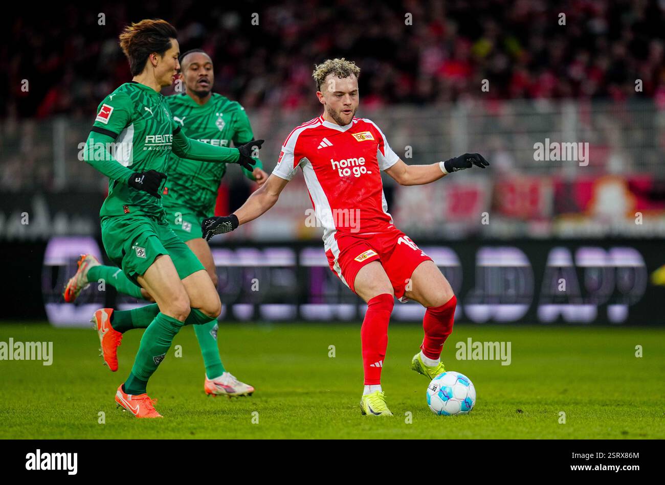 February 15 2025: Benedict Hollerbach of 1.FC Union Berlin controls the ...