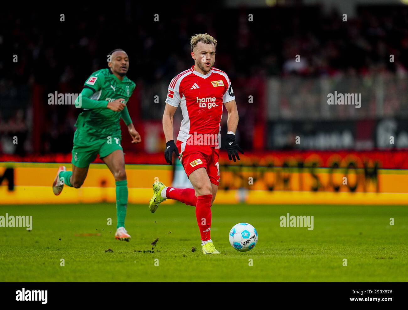 February 15 2025: Benedict Hollerbach of 1.FC Union Berlin controls the ...